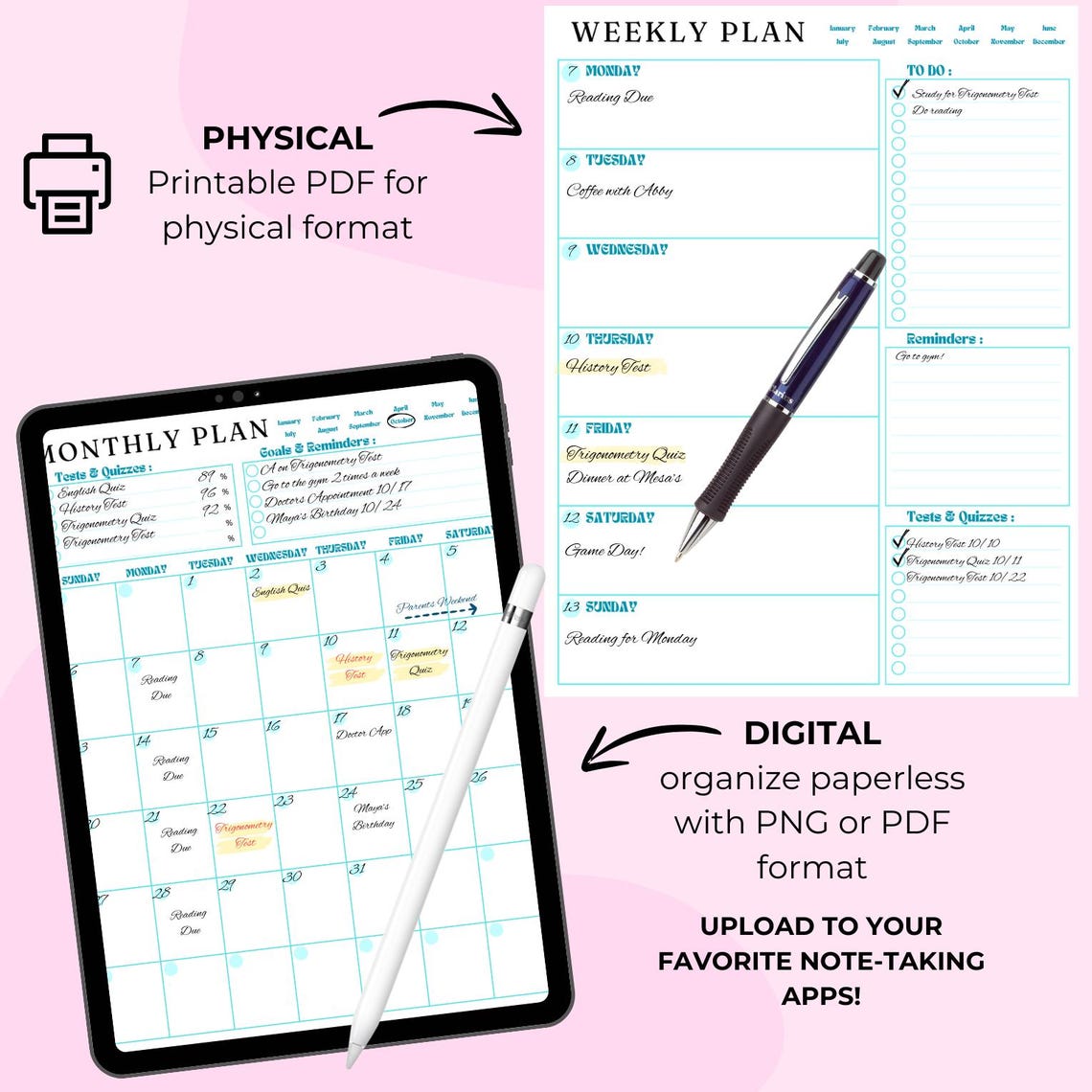 Student Planner Monthly College Organizer Weekly Student Calendar, Back ...