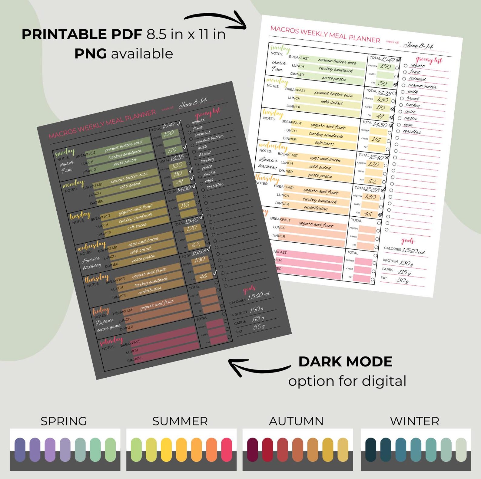 Macros Weekly Meal Planner Macros Tracker Weekly Calories Log Gym Meal ...