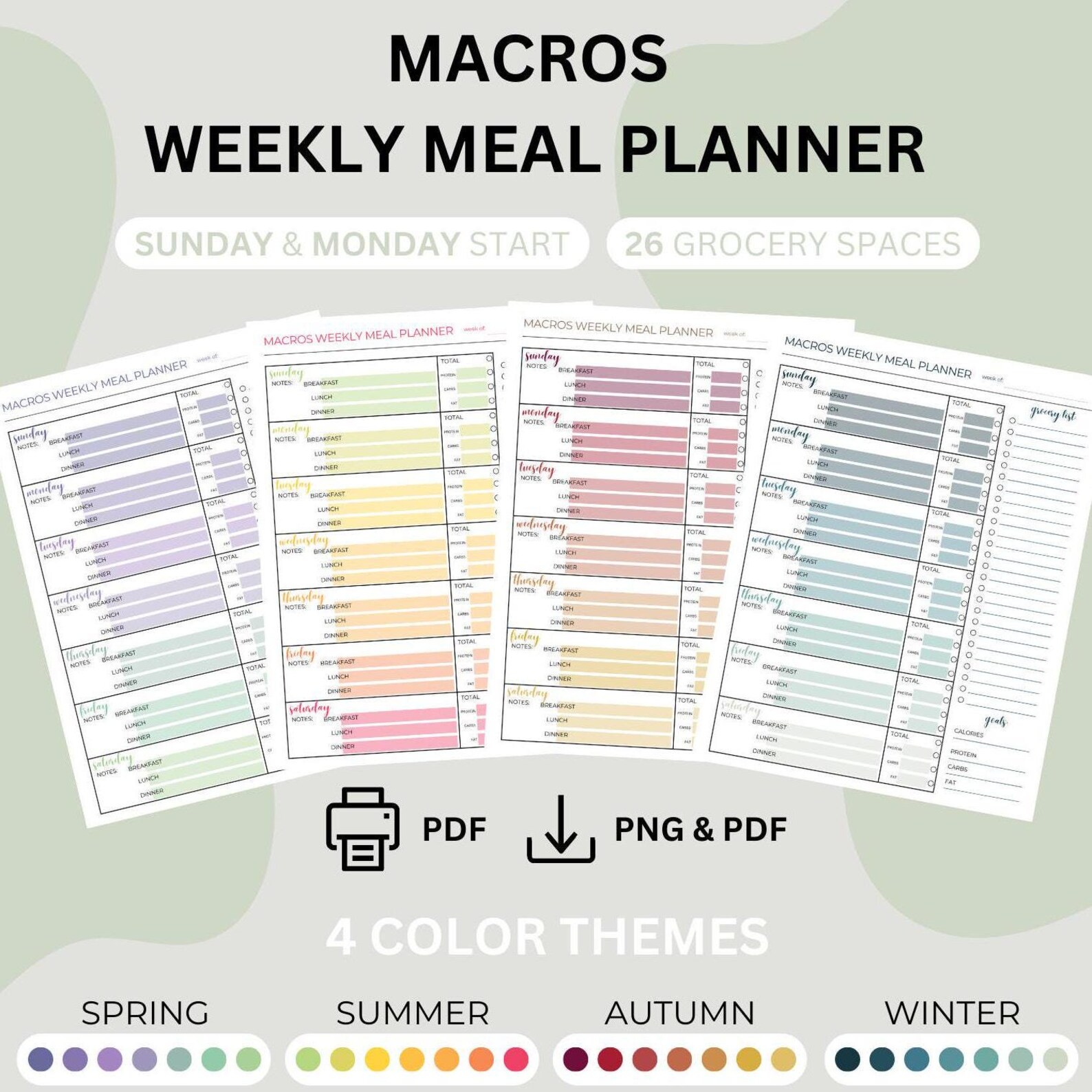 Macros Weekly Meal Planner Macros Tracker Weekly Calories Log Gym Meal ...