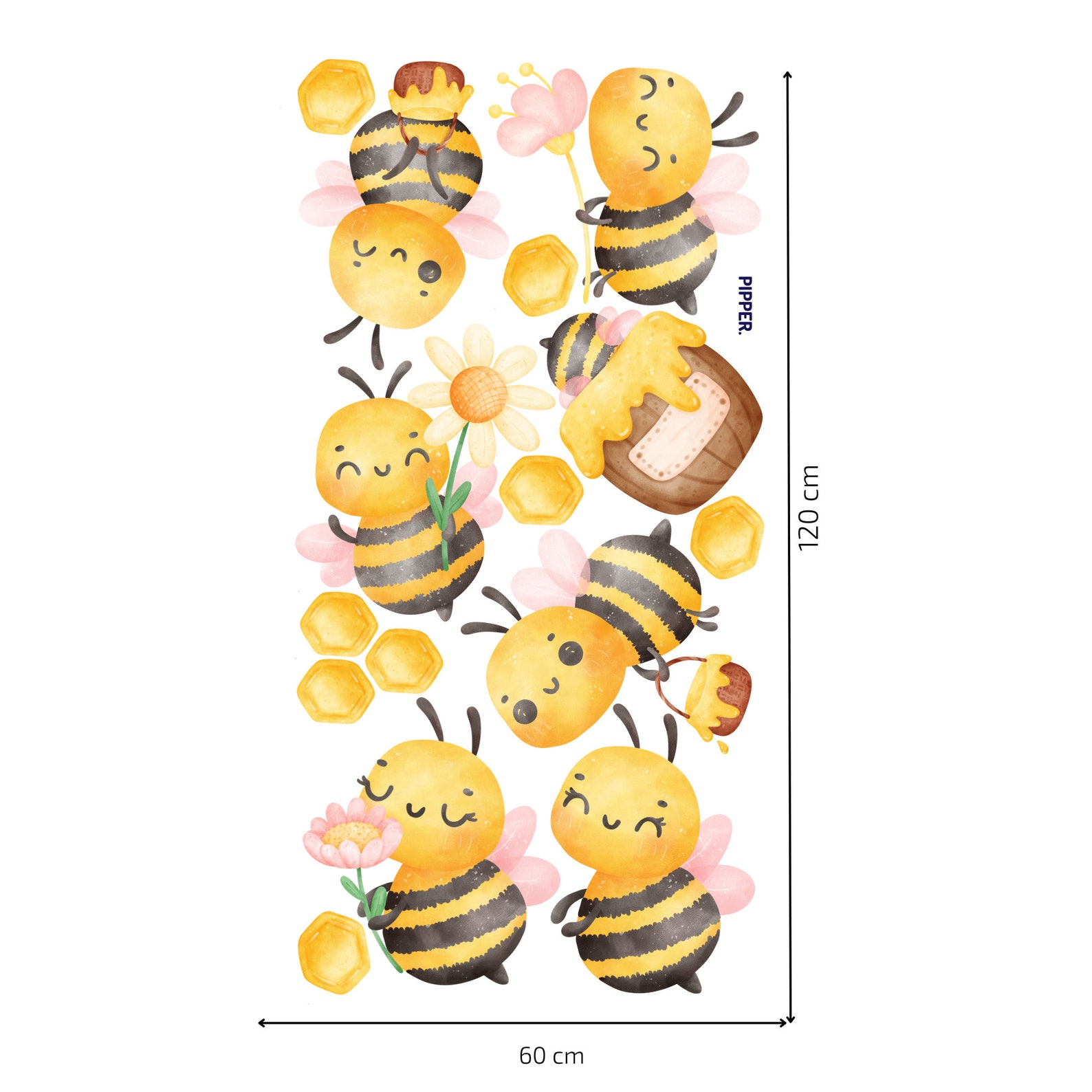 Textile Wall Sticker, Bee Decals, Kids Room Decor, Colorful Wall Art ...