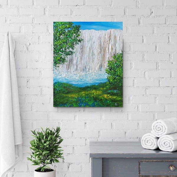 Waterfall Miniature Textured Oil Painting Original on Hardboard ...