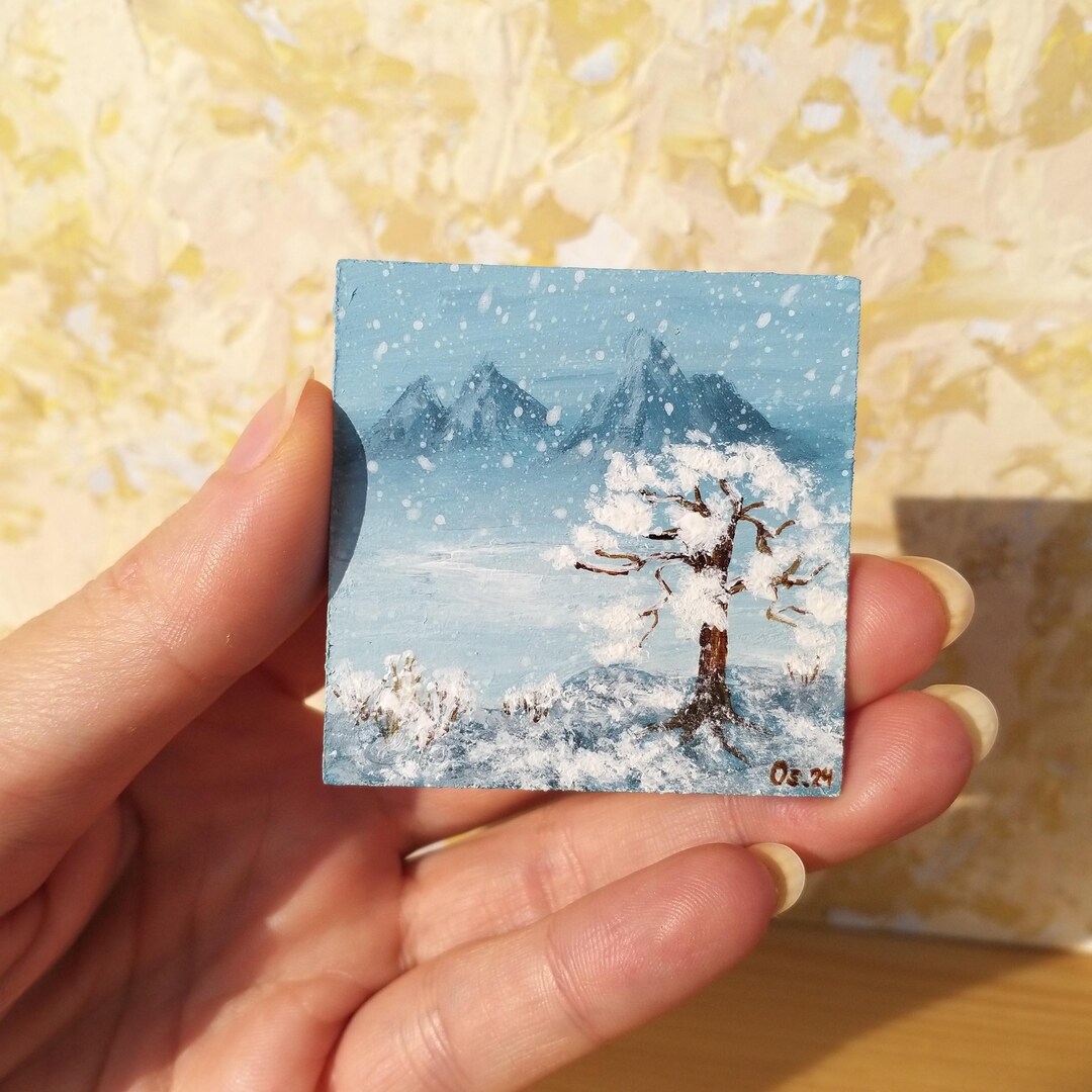 Mini Winter Landscape With or Without Magnet, Acrylic Painting Original ...