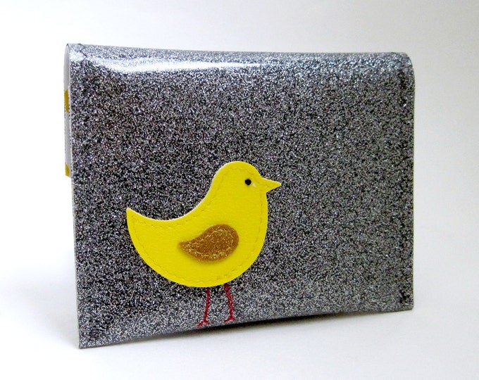 Vinyl Wallet, Small Snap Envelope With Bird Design, Charcoal Silver ...