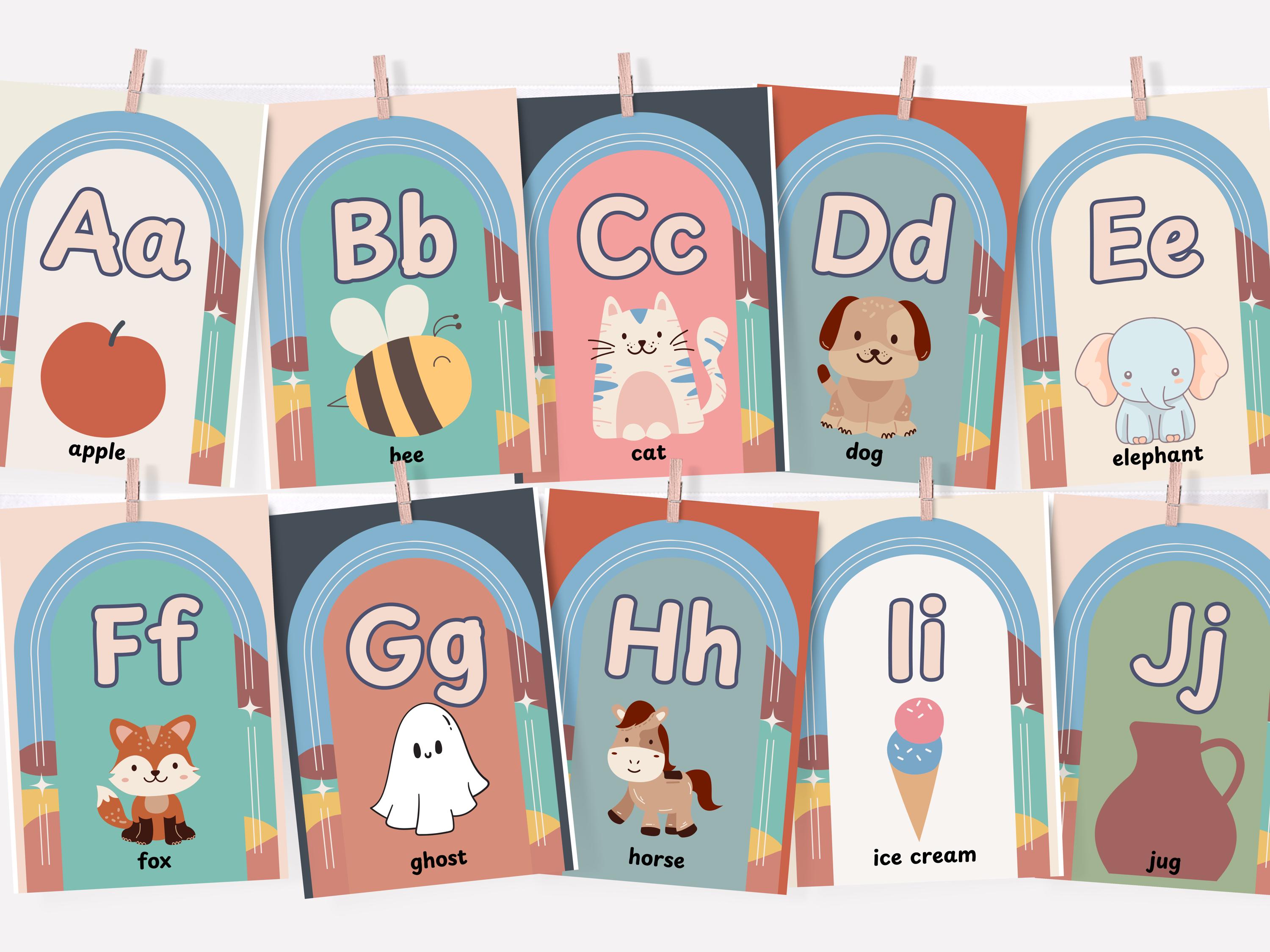 Printable Alphabet Cards, Boho Theme, Neutral Colors, Classroom Decor ...