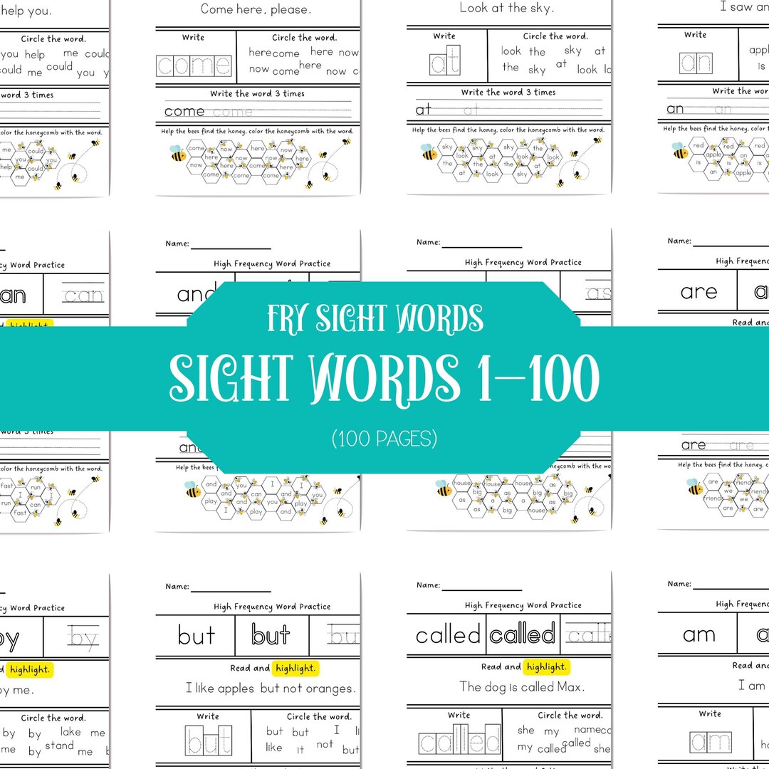 100 Fry Sight Word Worksheets | Digital Download | Printable Sight Word ...