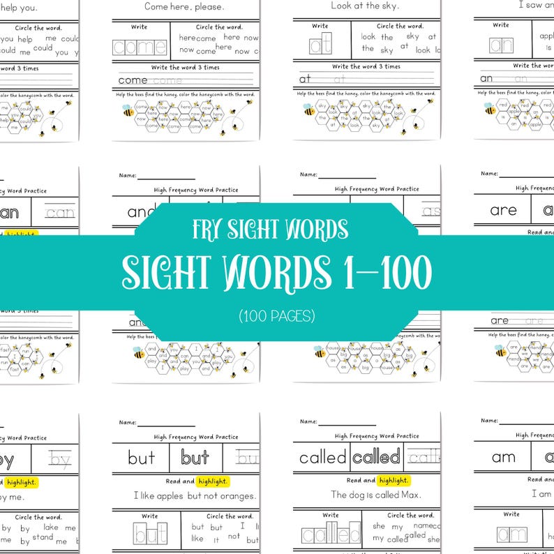 100 Fry Sight Word Worksheets | Digital Download | Printable Sight Word ...
