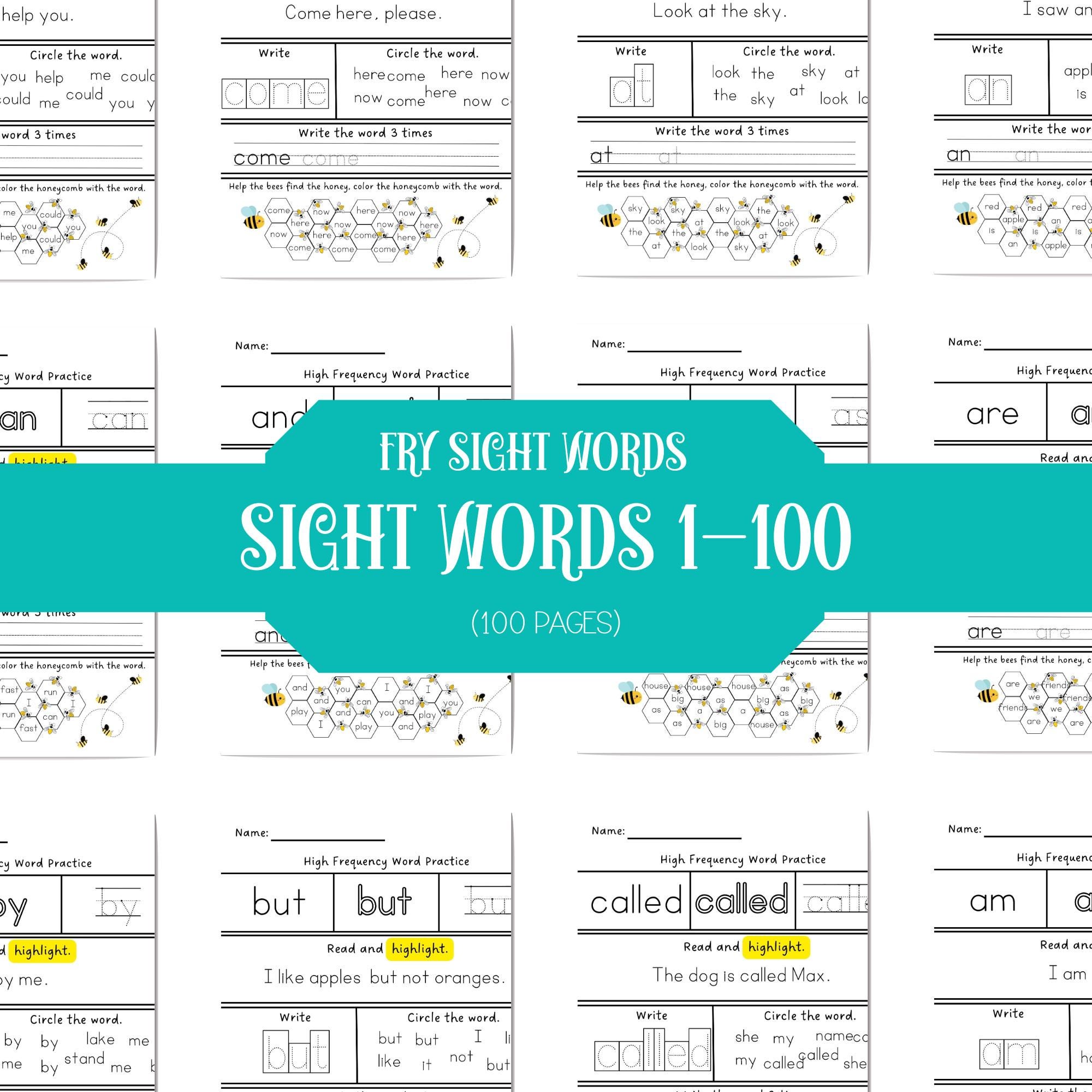 100 Fry Sight Word Worksheets | Digital Download | Printable Sight Word ...
