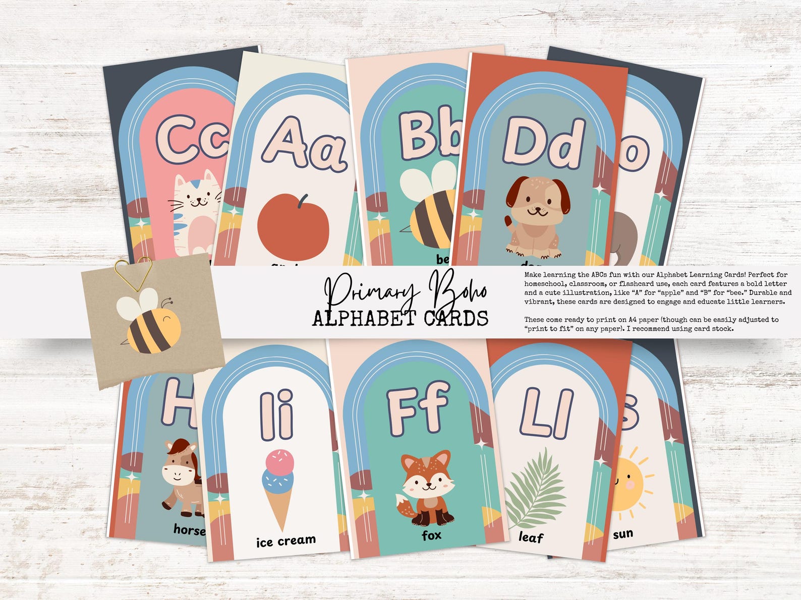 Printable Alphabet Cards, Boho Theme, Neutral Colors, Classroom Decor ...