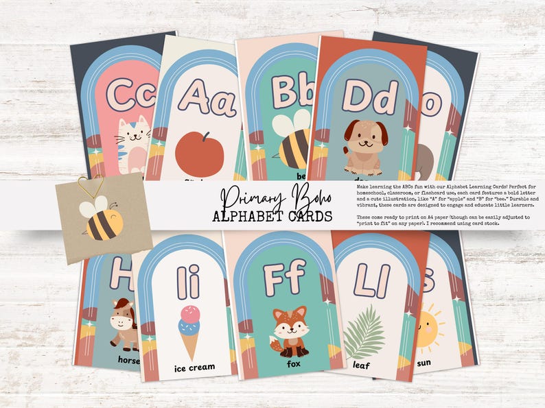Printable Alphabet Cards, Boho Theme, Neutral Colors, Classroom Decor ...