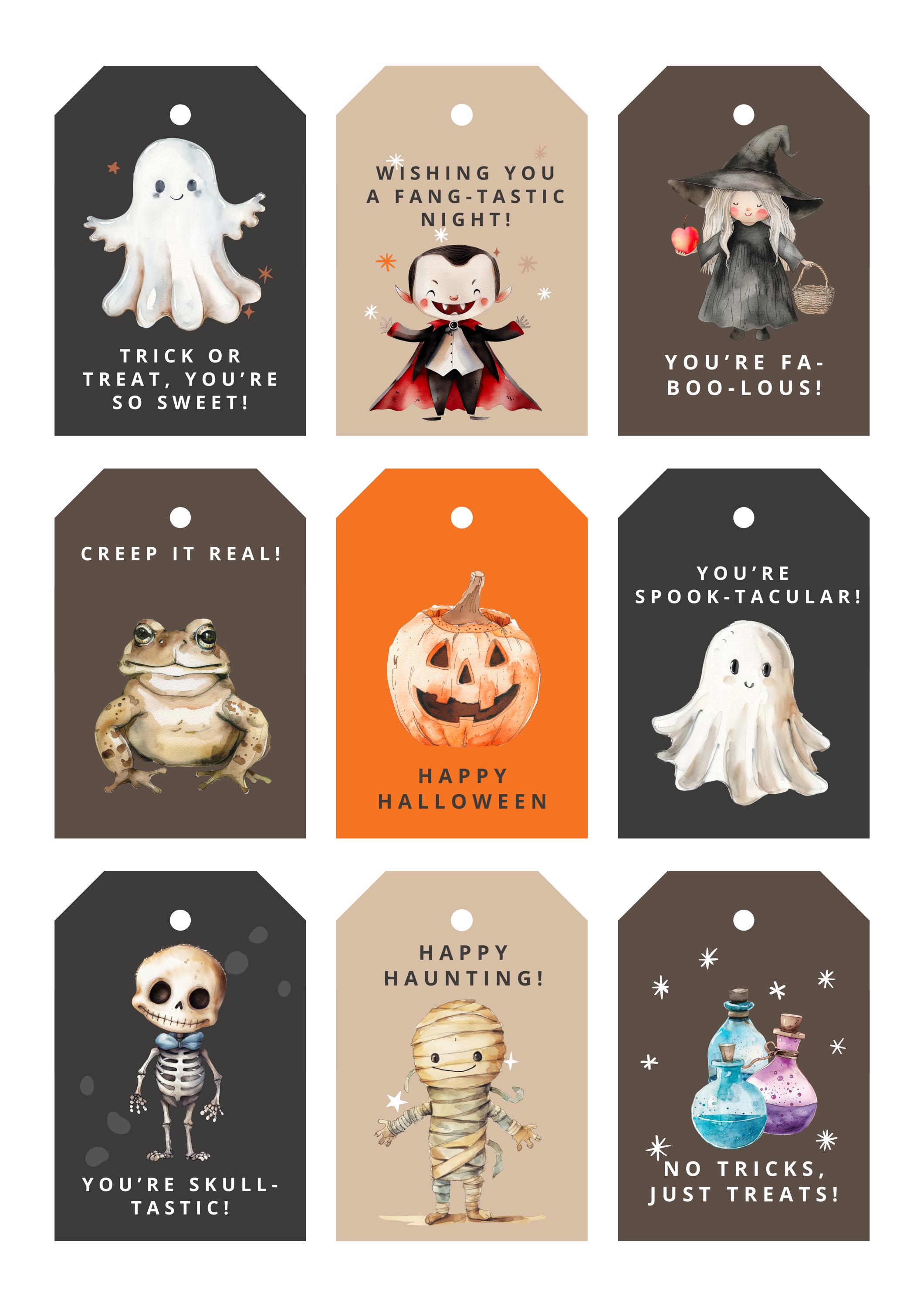 Spooky Halloween Treat Bag Labels, Neutral Colors Print at Home, DIY ...