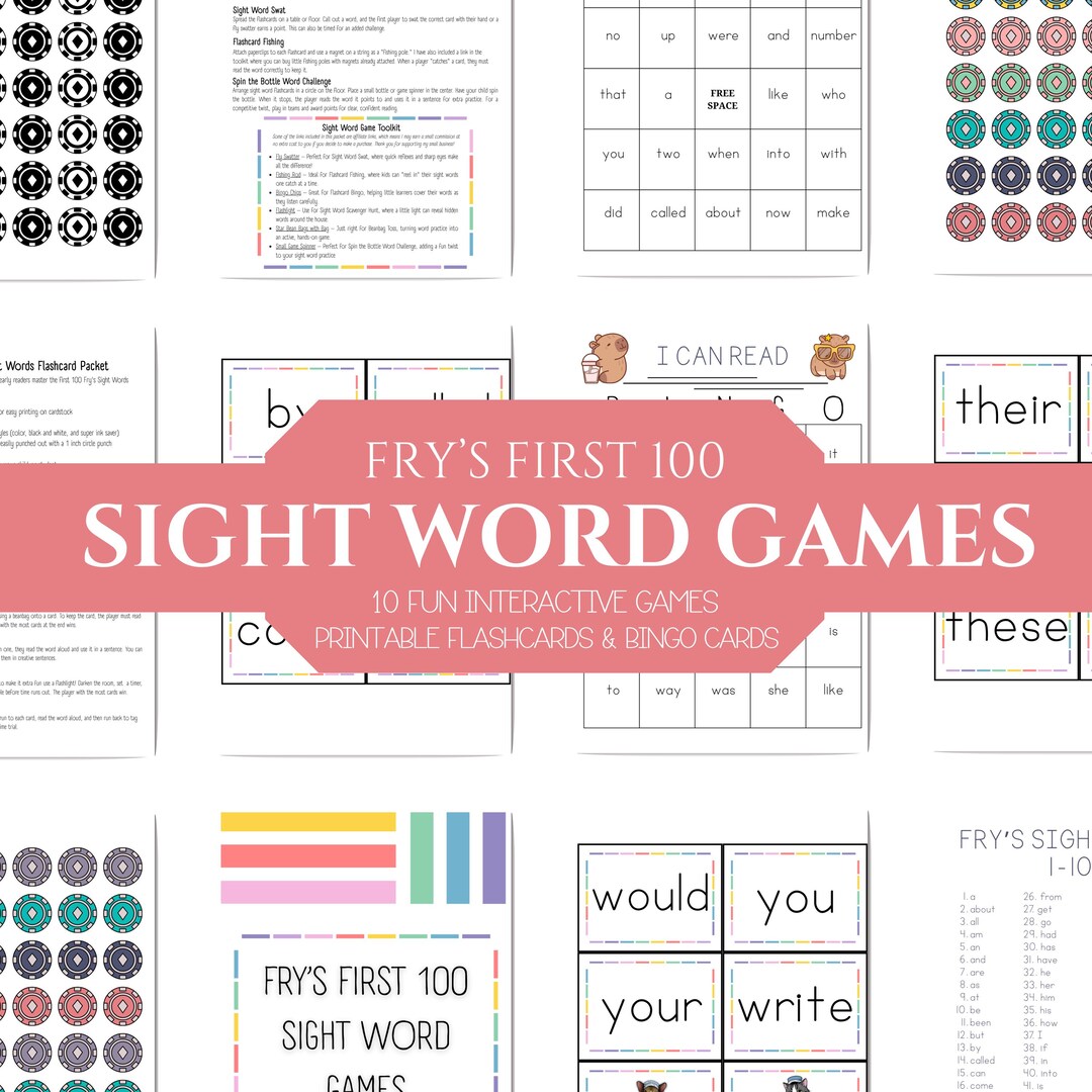Printable 100 Fry's Sight Words Flashcard Packet – Bingo Cards, Games ...