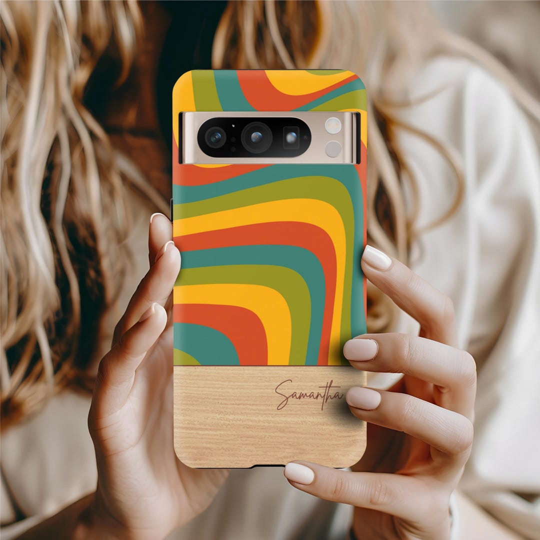 Personalized Retro Groovy 70s Abstract Wavy Sunburst Google Pixel Case ...