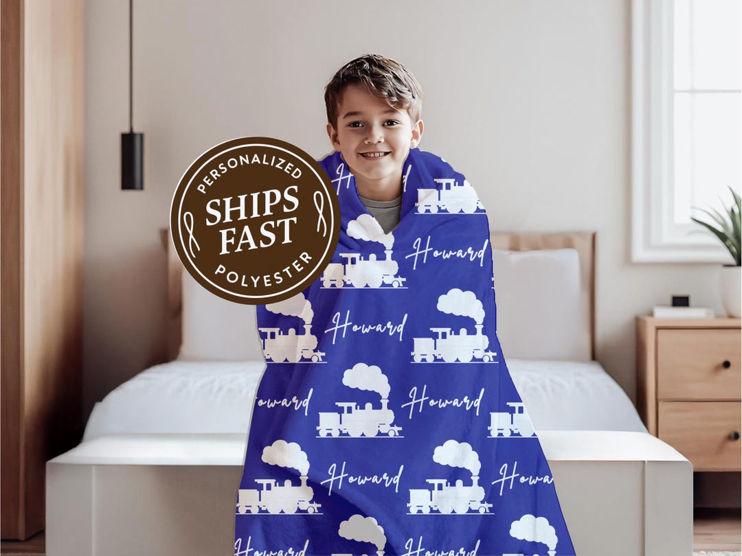Personalized Train Blanket, Custom Steam Train Velveteen Plush Blanket ...