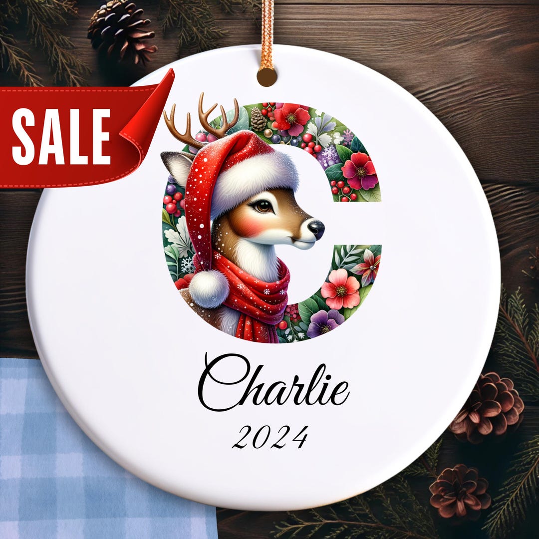 Personalized Letter c Name Ornament, Reindeer Monogram Alphabet ...