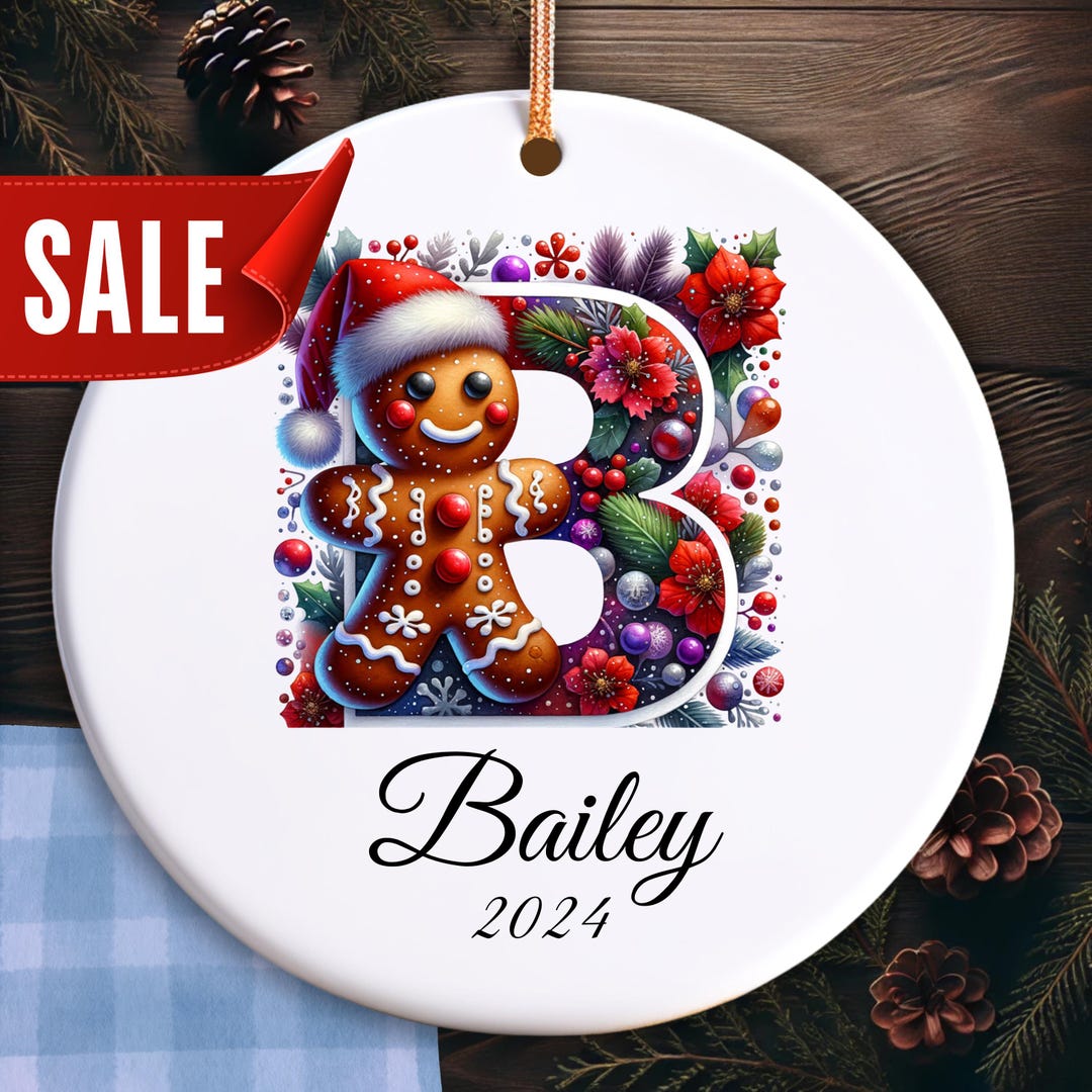 Personalized Letter b Name Ornament, Gingerbread Monogram, Alphabet ...