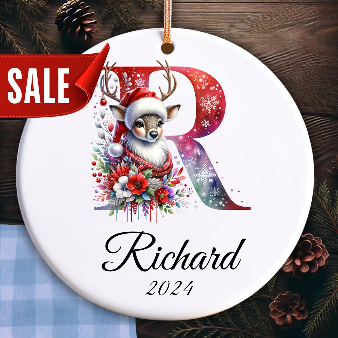 Personalized Letter r Name Ornament, Reindeer Monogram Alphabet ...