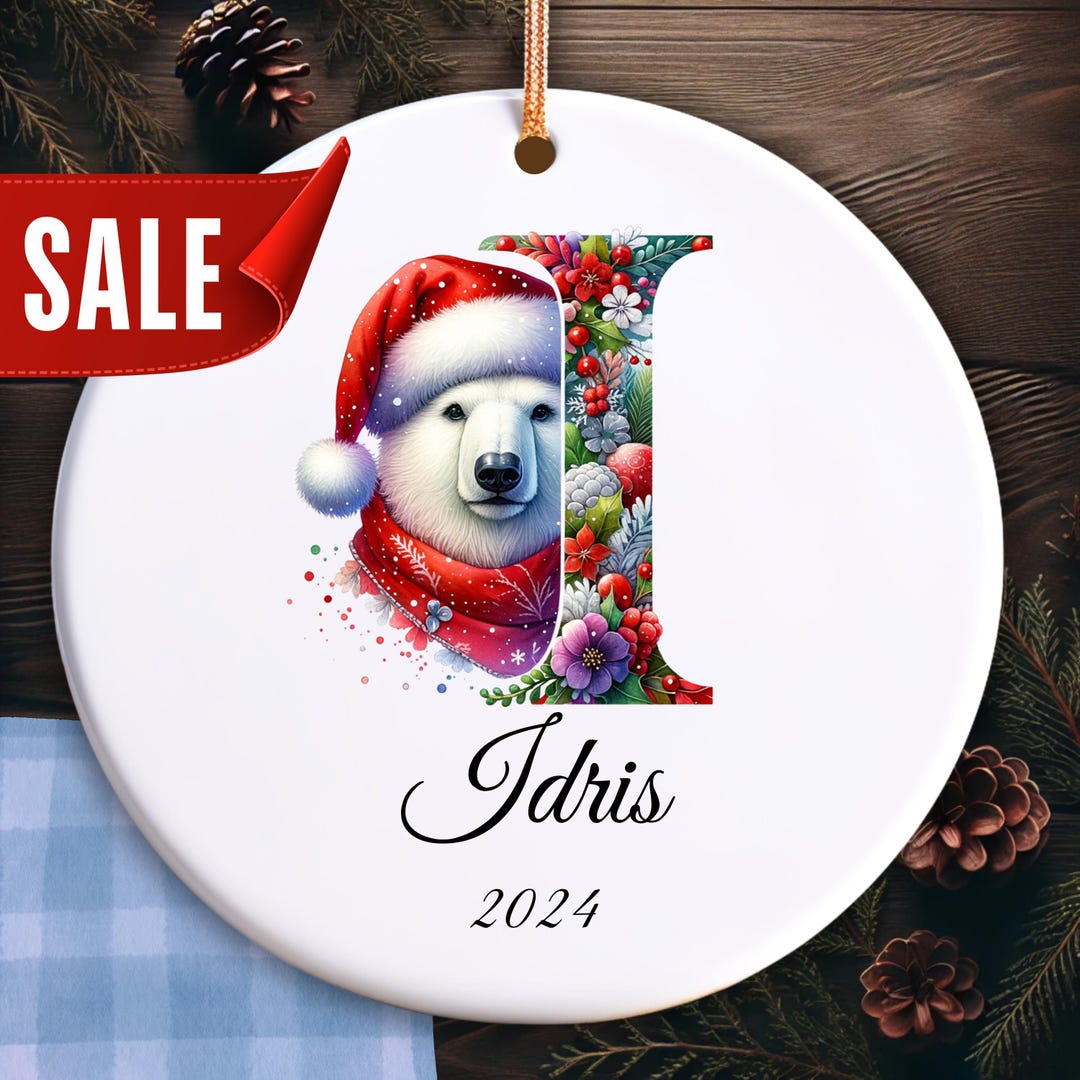 Personalized Letter I Name Ornament, Polar Bear Monogram Alphabet ...