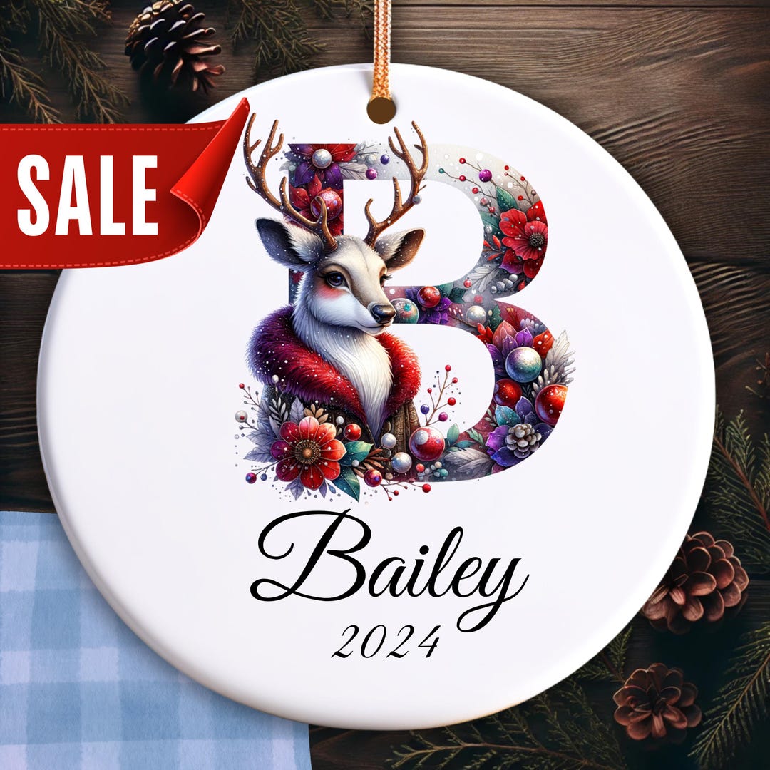 Personalized Letter b Name Ornament, Reindeer Monogram Alphabet ...