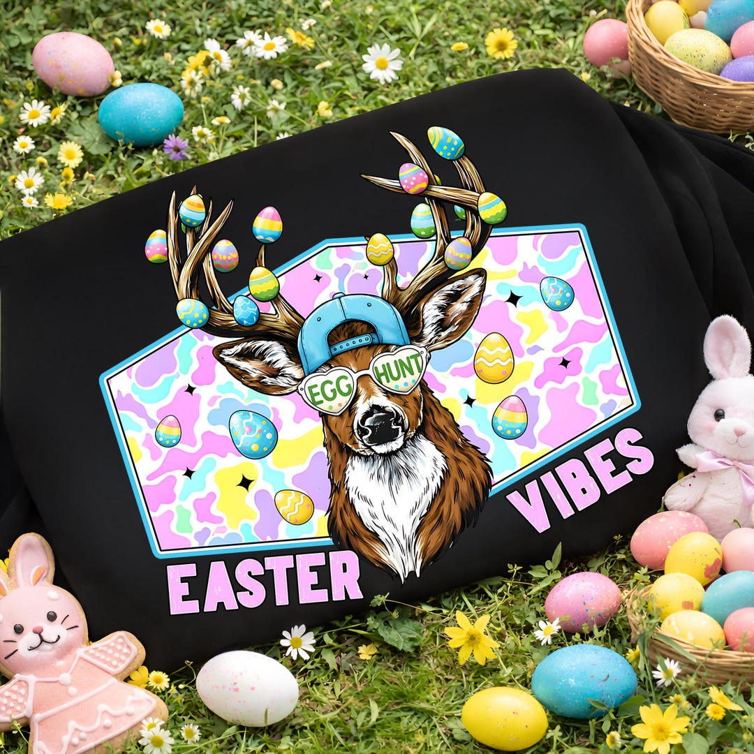 Easter Egg Hunting Deer PNG Shirt Design, Pastel Bunny Deer With Bow ...