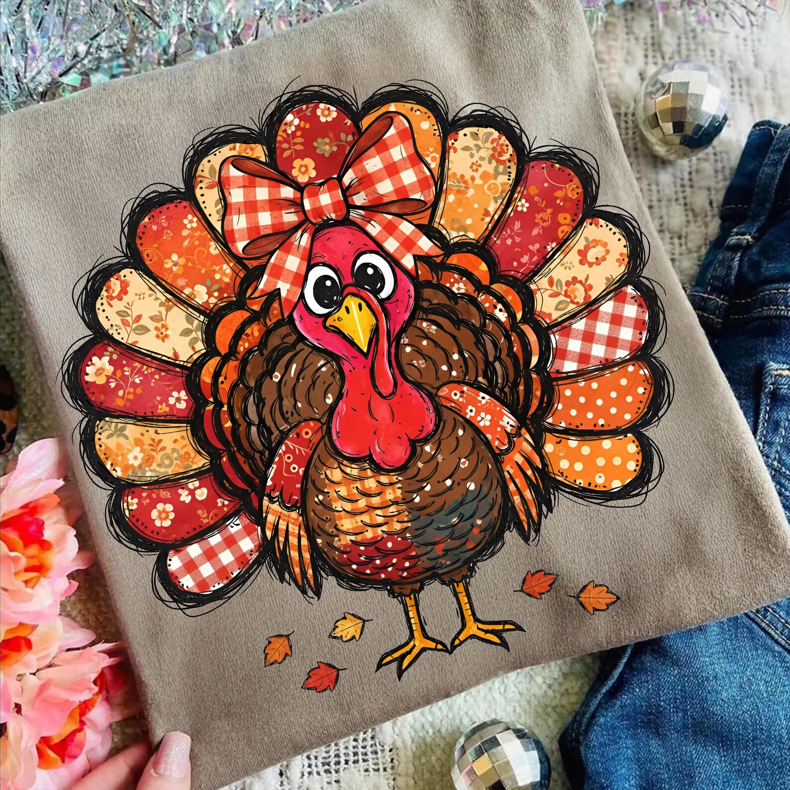 Preppy Turkey Png, Patchwork Thankful Coquette Png, Thanksgiving Png ...