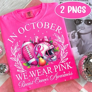 Preppy Pink Football Helmet Breast Cancer Awareness PNG, We Wear Pink ...