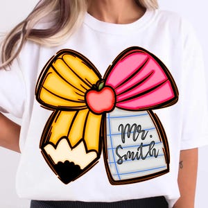 Preppy Coquette Teacher PNG, Personalized Name Pencil Design, Back to ...