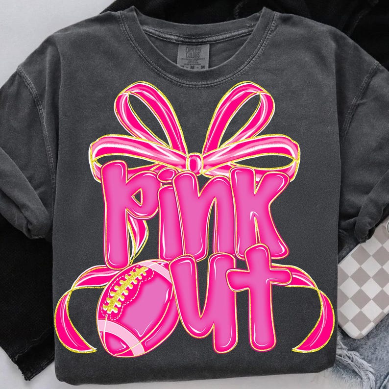 Preppy Pink Out Football PNG, Breast Cancer Awareness Coquette PNG, We ...