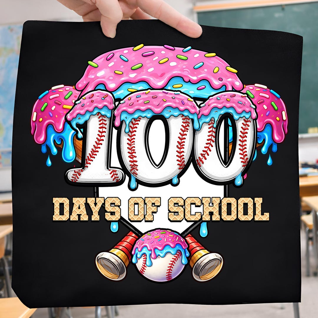 100 Days of School Ice Cream Png, Drippy Baseball Png, Funny Boys Kids ...