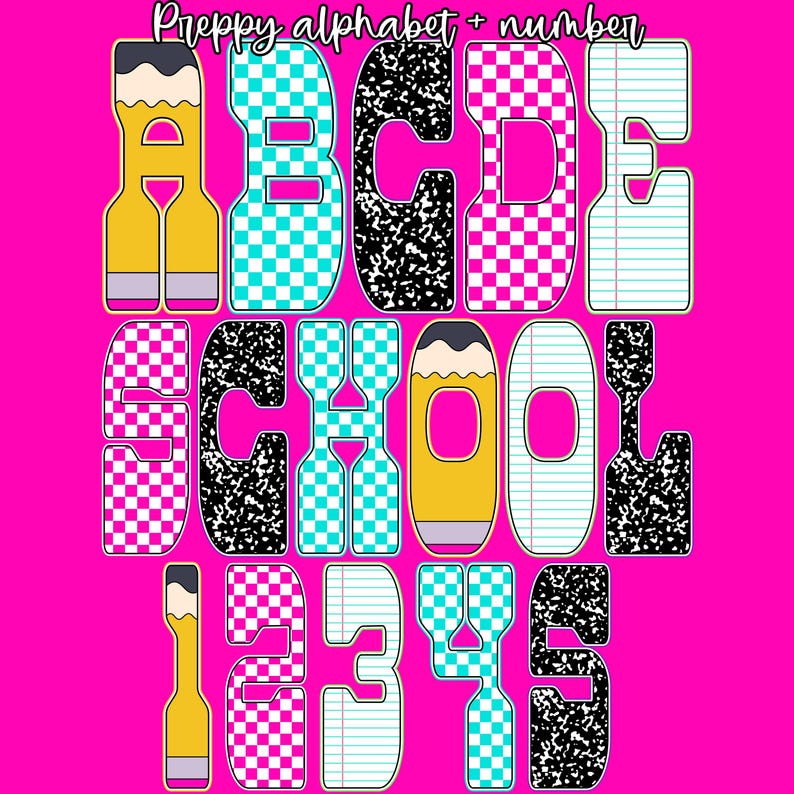 Retro Alphabet PNG – Preppy Teacher Font – Colorful Letters – Back to ...