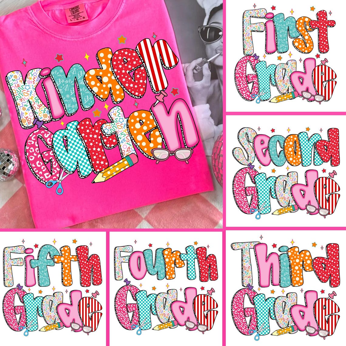 Preppy Back to School Bundle PNG, Kindergarten Pre-k 1st 2nd 3rd Grade ...
