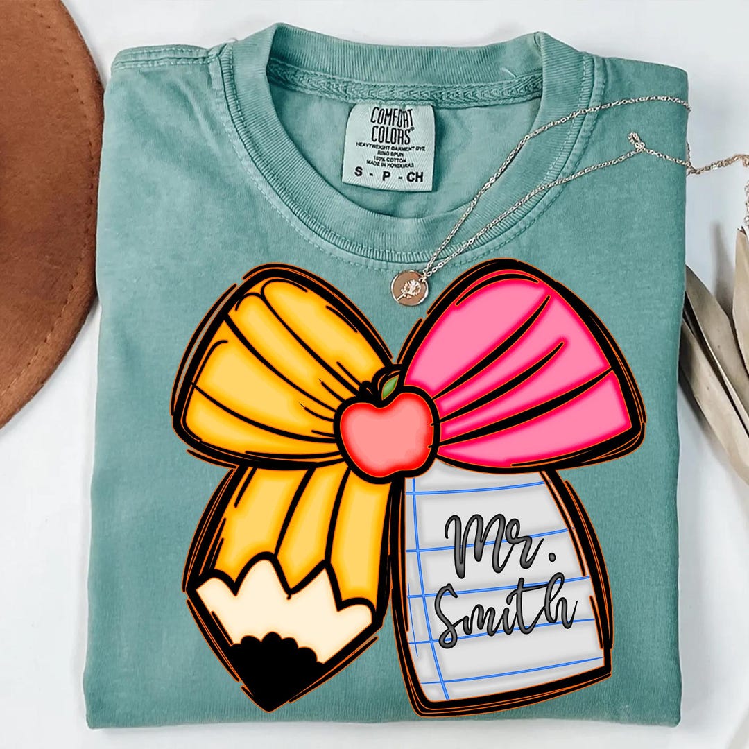 Preppy Coquette Teacher PNG, Personalized Name Pencil Design, Back to ...