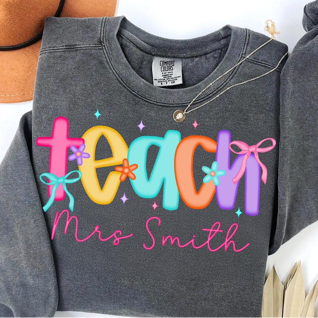 Preppy Teacher Floral PNG, Teacher Life Sublimation, Blue Floral Bow ...