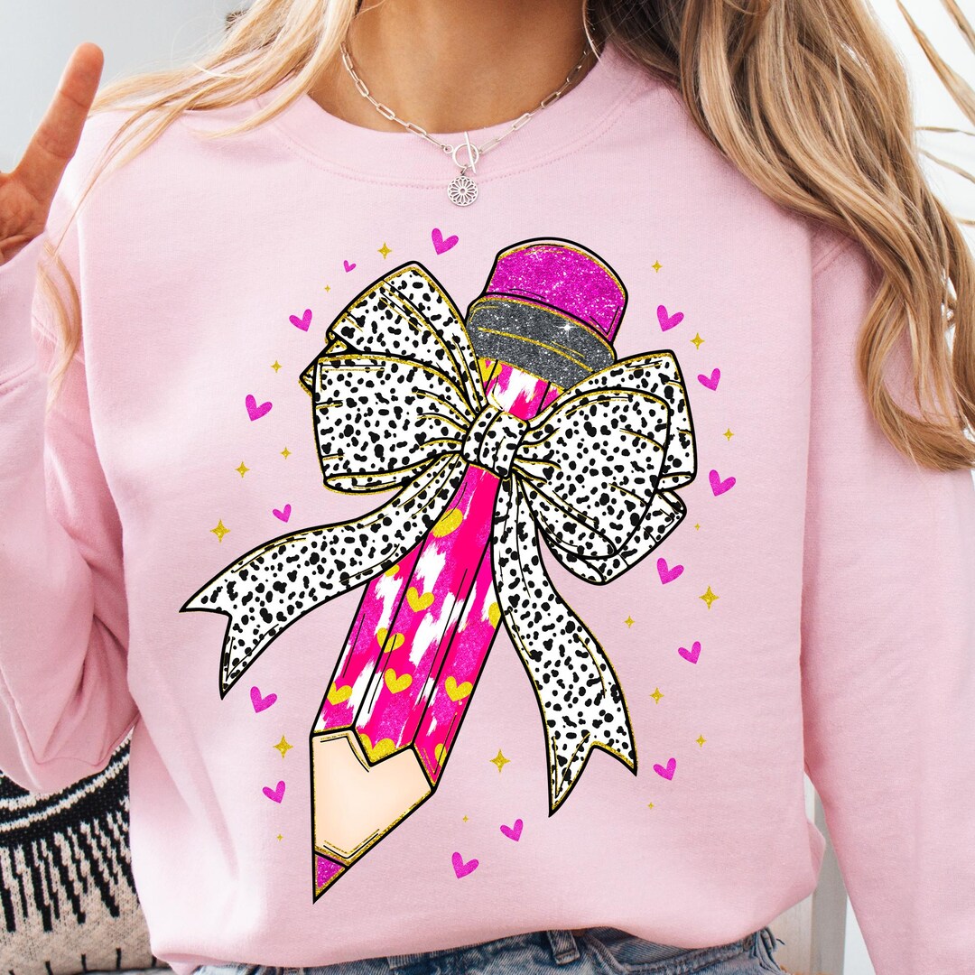 Valentine Teacher Coquette Bow Pencil Png, Glitter Valentine Teacher ...