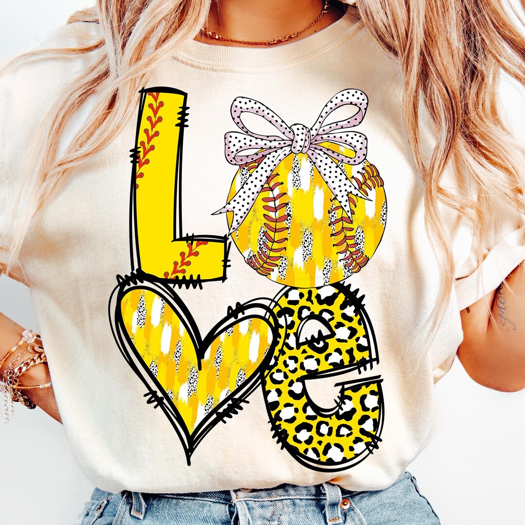 Glitter Softball Love Png, Brushstroke Game Day Coquette Bow Png ...
