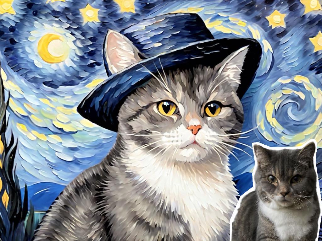 Starry Night Pet Portrait From Photo, Custom Pet Digital Art, Portrait ...