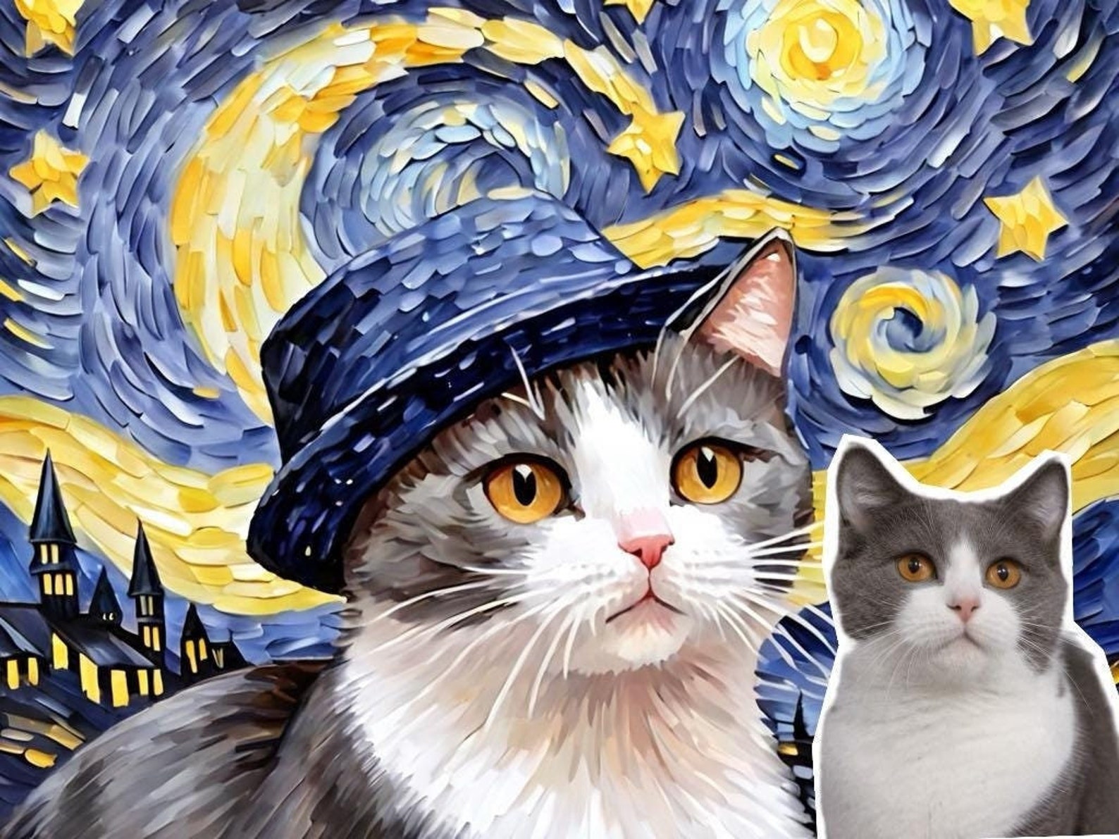 Starry Night Pet Portrait From Photo, Custom Pet Digital Art, Portrait ...