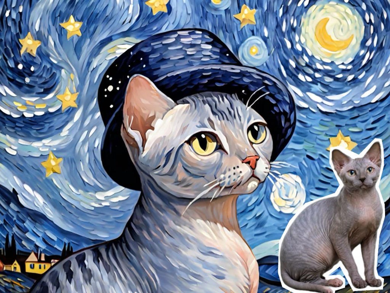 Starry Night Pet Portrait From Photo, Custom Pet Digital Art, Portrait ...