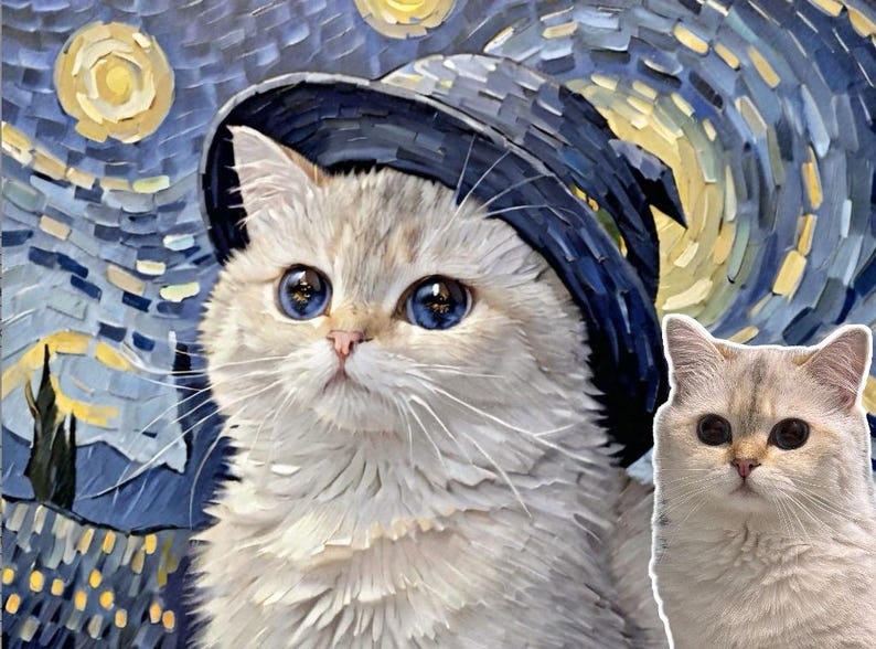 Starry Night Pet Portrait From Photo, Custom Pet Digital Art, Portrait ...