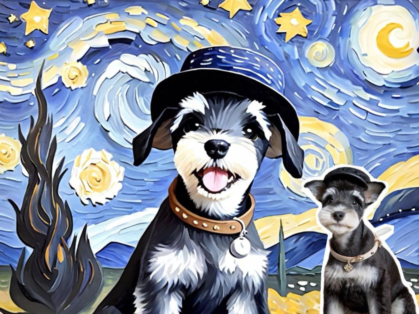 Starry Night Pet Portrait From Photo, Custom Pet Digital Art, Portrait ...
