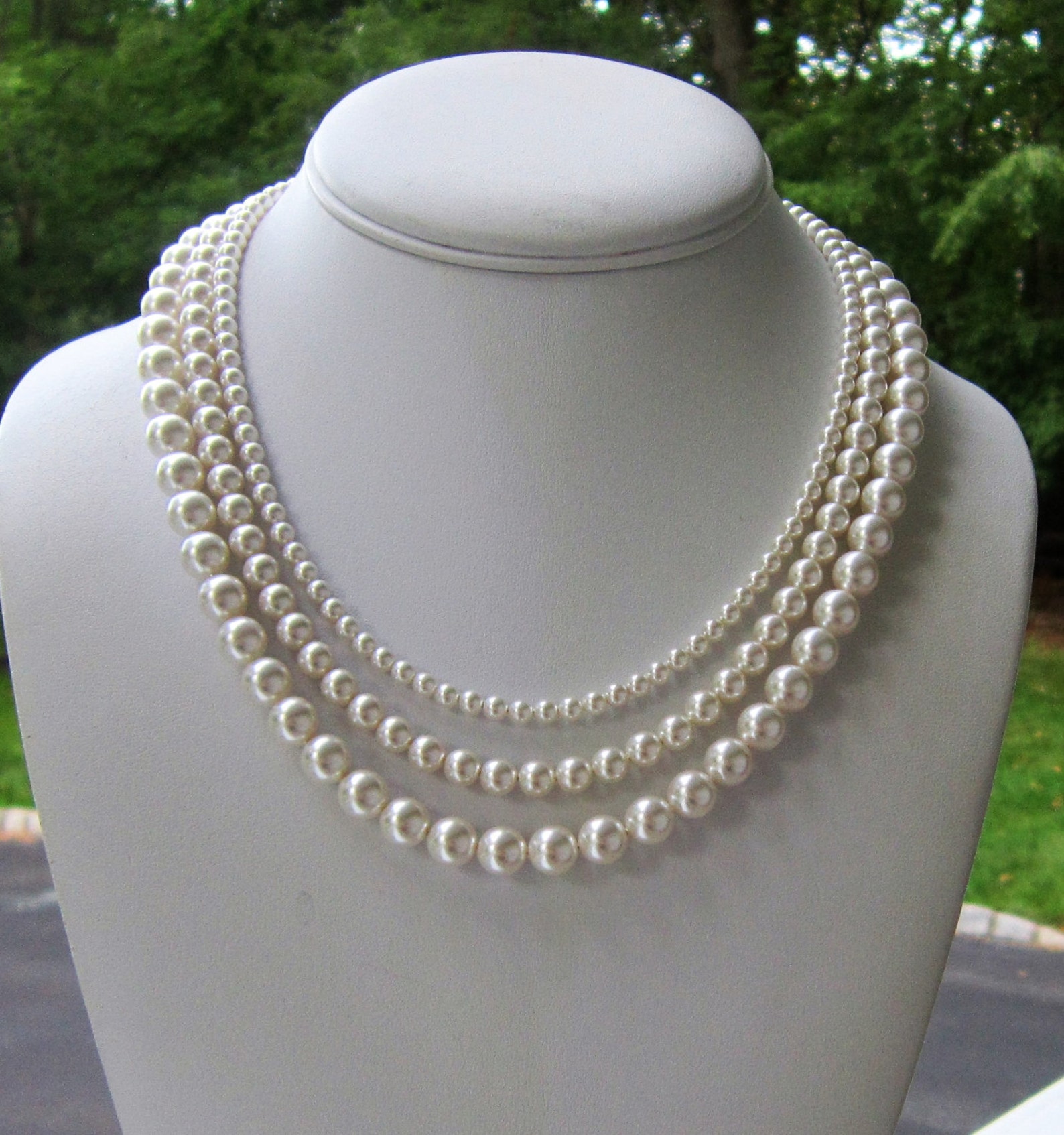 Graduated Pearl Necklace 3 Strands Bridal Necklace Bridal Jewelry ...
