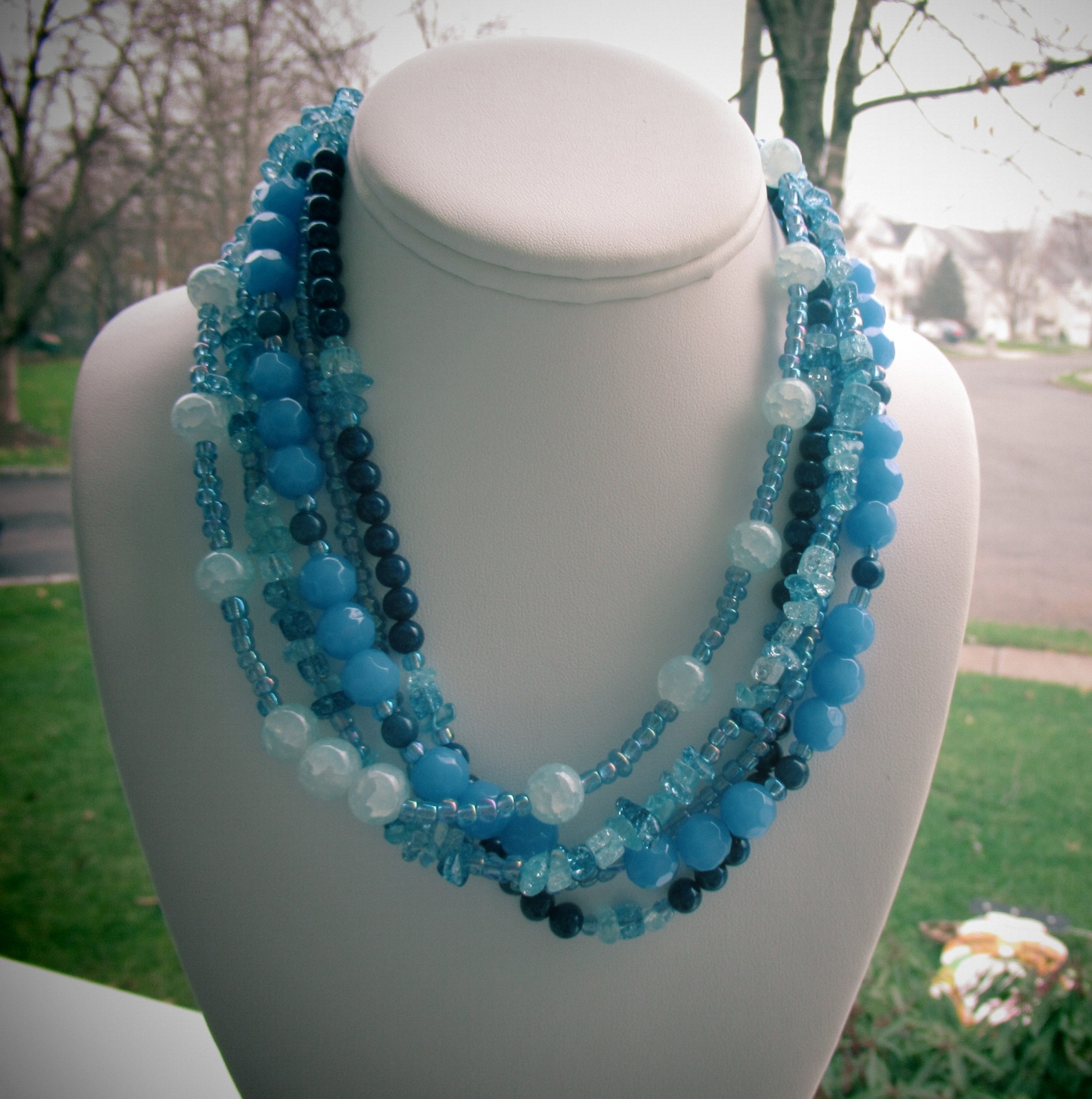 Chunky Blue Necklace Blue Statement Necklace Bold Navy Jewelry | Etsy