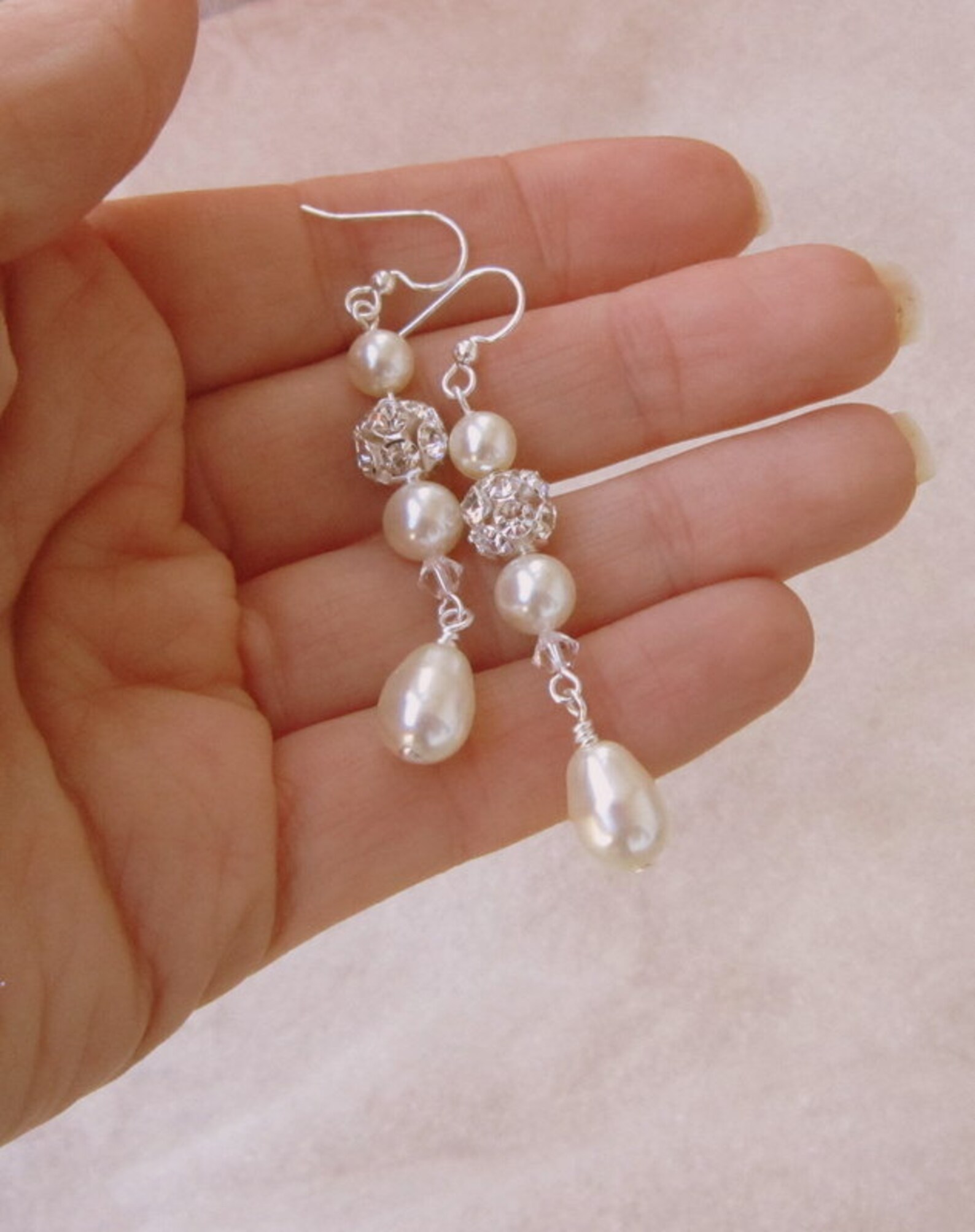 Pearl Bridal Earrings Long Pearl Earrings Bridal Jewelry | Etsy