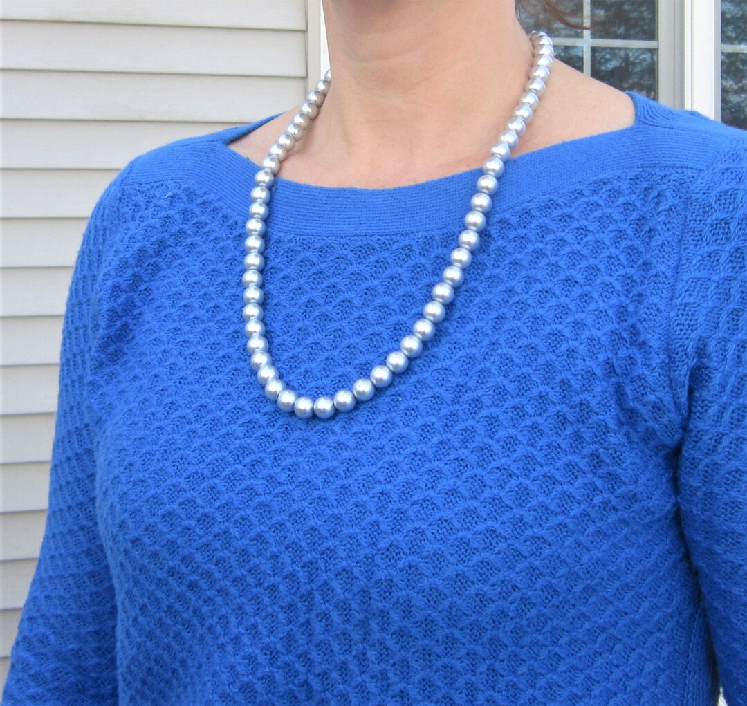 Long Silver Pearl Necklace Large Silver Pearl Necklace Etsy