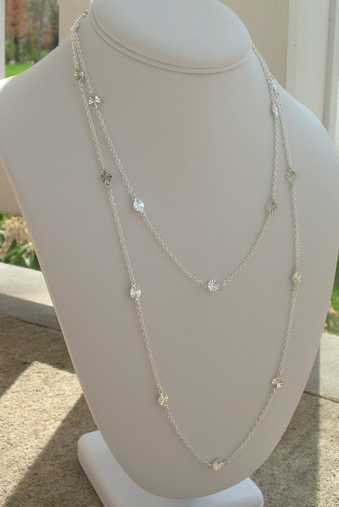 Extra Long Necklace, Long Silver Disc Necklace, Gifts for Her, Endless ...