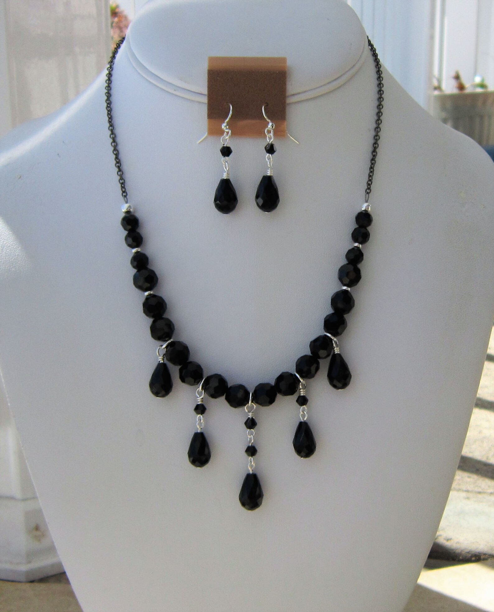 Conjunto de collar negro joyería negra joyería negro damas - Etsy México