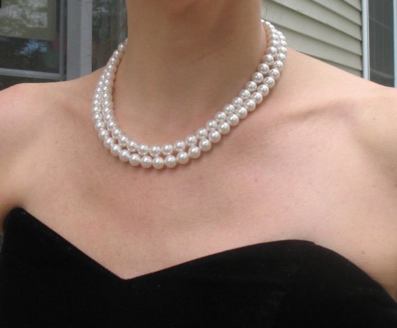 Two Strand Pearl Necklace, Pearl Bridal Jewelry, Pearl Bridal Necklace ...