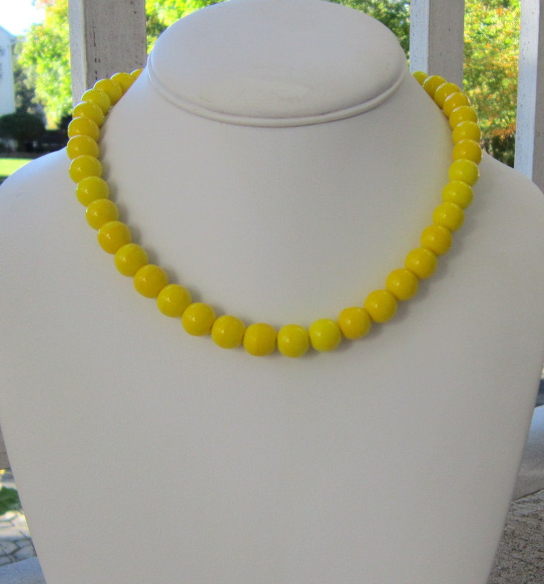 Yellow Necklace, Yellow Jewelry, Bright Yellow Single Strand Necklace ...