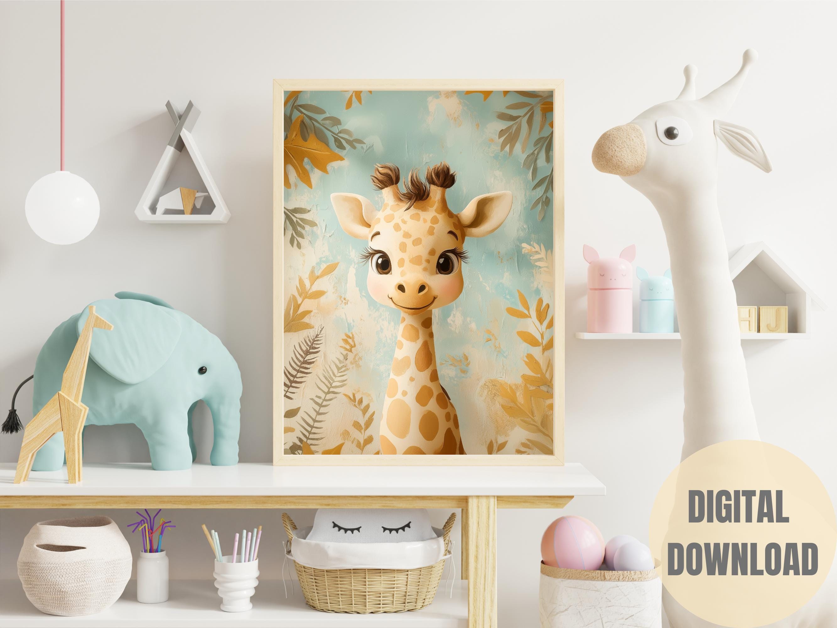 Safari Boho Nursery Wall Art Giraffe Prints, Safari Nursery Neutral ...