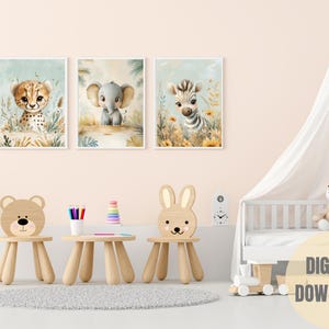 Safari Boho Nursery Wall Art Giraffe Prints, Safari Nursery Neutral ...