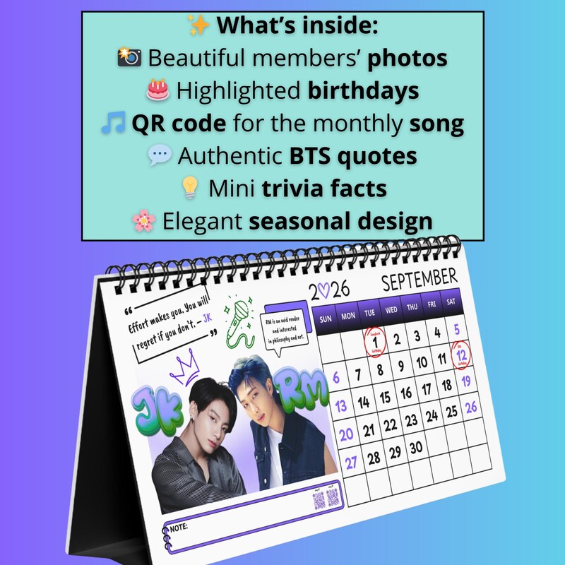 2026 Wall Calendar Bts - Etsy